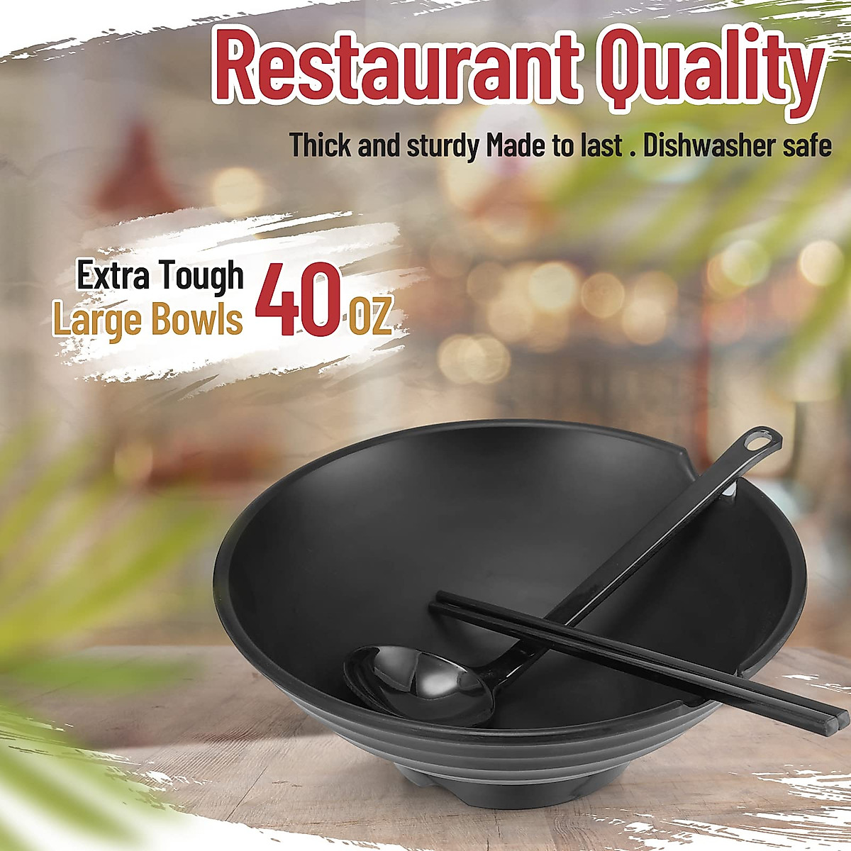 12 Set Ramen Bowl Japanese Style Ramen Bowls 42 oz Melamine Noodles Bowl Asian Chinese Large Soup Bowls with Spoons and Chopsticks for Pho Udon Soba Asian Dishes Ramen Noodles, Black