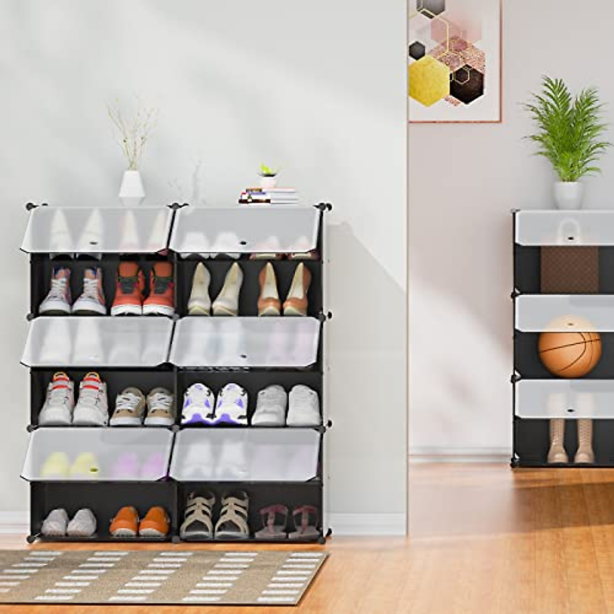 Shoe Rack Organizer, 6 Tier Shoe Storage Cabinet with Doors for Closet, Stackable 24 Pair Plastic Shoe Shelves Organizer,Expandable Free Standing Shoe Rack for Entryway Bedroom Hallway