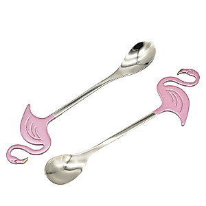 Maydahui 2PCS Flamingo Spoons 5.1 inch Animal Spoon18/10（304）Stainless Steel Dessert Coffee Stirring Spoon Teaspoon Tableware Kitchen Tools