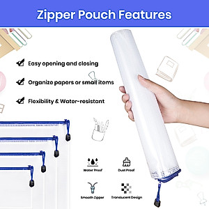 Omnifense 20pcs File Document Pouch 5 Sizes, Versatile Mesh Plastic Zipper Bag for Office Supplies, School Stationery, Travel Organization, and Toy Storage, Waterproof Materials