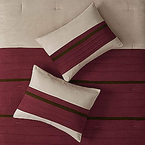 Madison Park Palmer Comforter Set-Luxury Faux Suede Design, Striped Accent, All Season Down Alternative Bedding, Matching Shams, Decorative Pillow, Bed Skirt, King (104 in x 92 in), Red 7 Piece