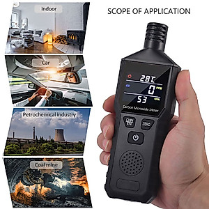 WESHLGD Handheld Carbon Monoxide Meter, Portable Battery Powered Carbon Monoxide Detector, CO Gas Tester with LCD Color Display, 3-in-1 CO Notification Detector(CO, Temperature and Humidity Display)