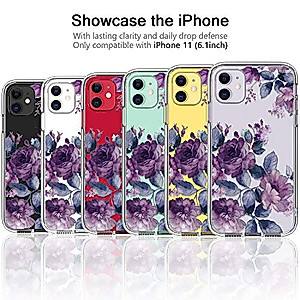BICOL iPhone 11 Case Clear with Design for Girls Women,12ft Drop Tested,Military Grade Shockproof,Slip Resistant Slim Fit Protective Phone Case for Apple iPhone 11 6.1 inch 2019 Purple Blossoms