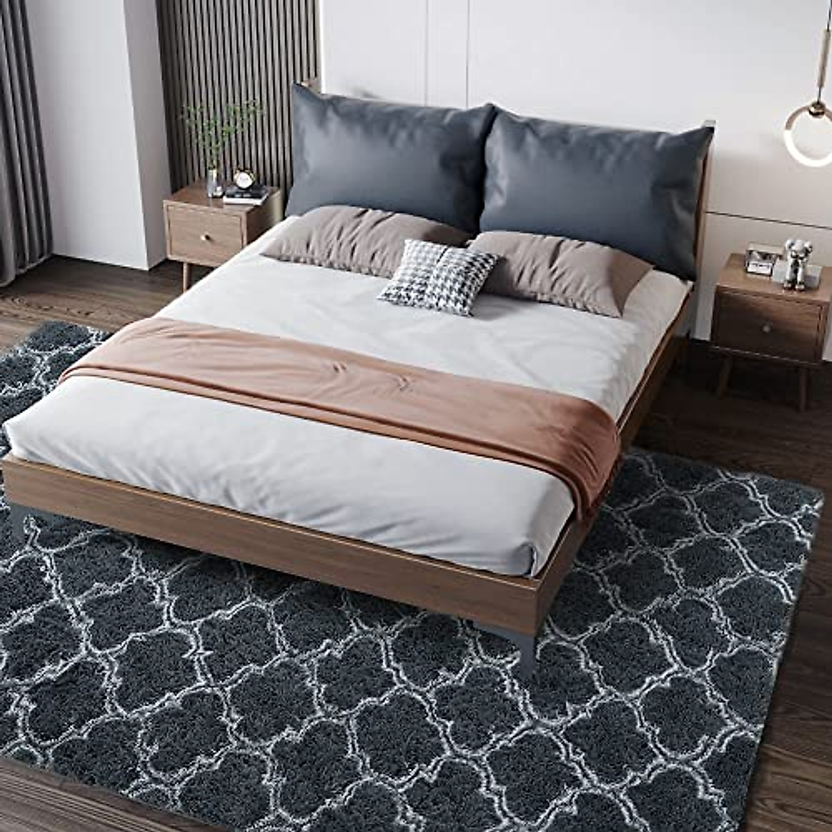 HOMBYS 8x10 Fluffy Area Rug for Living Room Bedroom, Super Soft Geometric Modern Plush Large Play Carpet for Kids, Non-Skid Luxury Fuzzy Décor Shag Feet Mat for Bedside, Grey