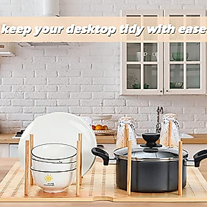 24 x 21 Inch Wood Peg Board System Dish and Plate Organizer Adjustable Wood Drawer Organizer Pegboard Wall Organizer Shelf and Drawer Organizer for Food Containers Cookware Utensils