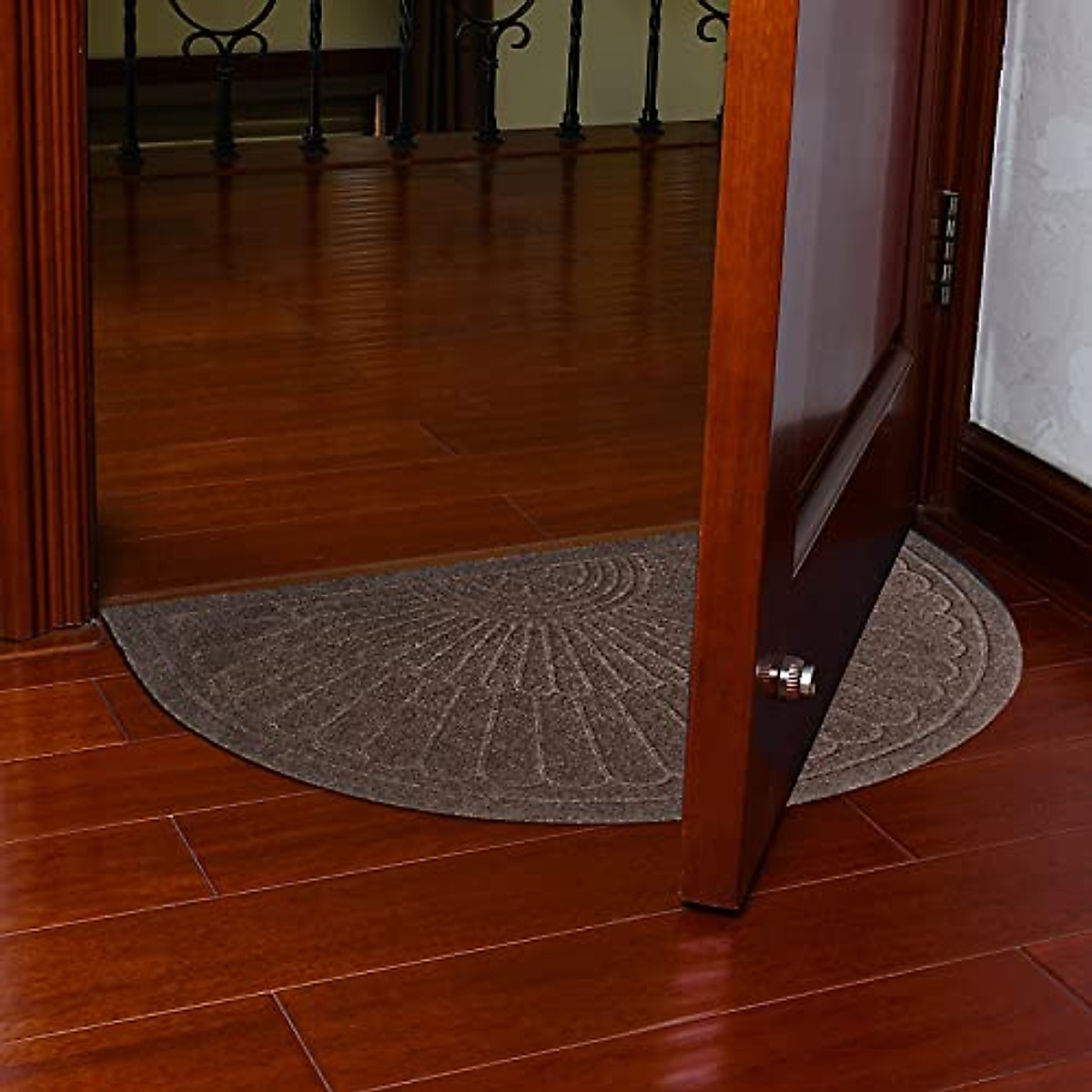 Half Round Entrance Rug Waterproof Floor Mat Shoes Scraper Doormat, 18''x30'' Patio Rug Dirt Debris Mud Trapper Out Door Mat Low Profile Washable Carpet