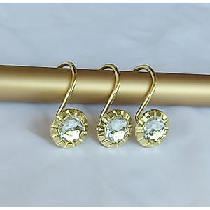 Gold Shower Curtain Rings Hooks Rustproof, Set of 12