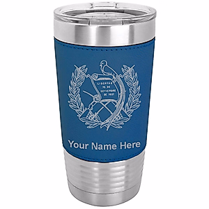 LaserGram 20oz Vacuum Insulated Tumbler Mug, Flag of Guatemala, Personalized Engraving Included (Faux Leather, Blue)