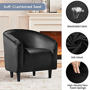 Yaheetech Barrel Chair, Modern Accent Chair Comfy Velvet Armchair Club Sofa Chair Vanity Chair for Living Room Bedroom Office Small Space, Black