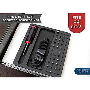Polar Whale Tool Drawer Organizer Socketed Screwdriver Holder Insert Black Durable Foam Tray Holds Drivers Up To 10 Inches Holds 44 Bits Fits Craftsman Husky Kobalt Milwaukee Many Others