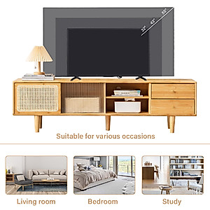 Tiita Rattan TV Stand for 55 60 Inch TV, Bamboo TV Cabinet with 2 Drawers, Boho Entertainment Center with Adjustable Shelf, Mid Century Modern Media Console for Bedroom, Living Room, Study