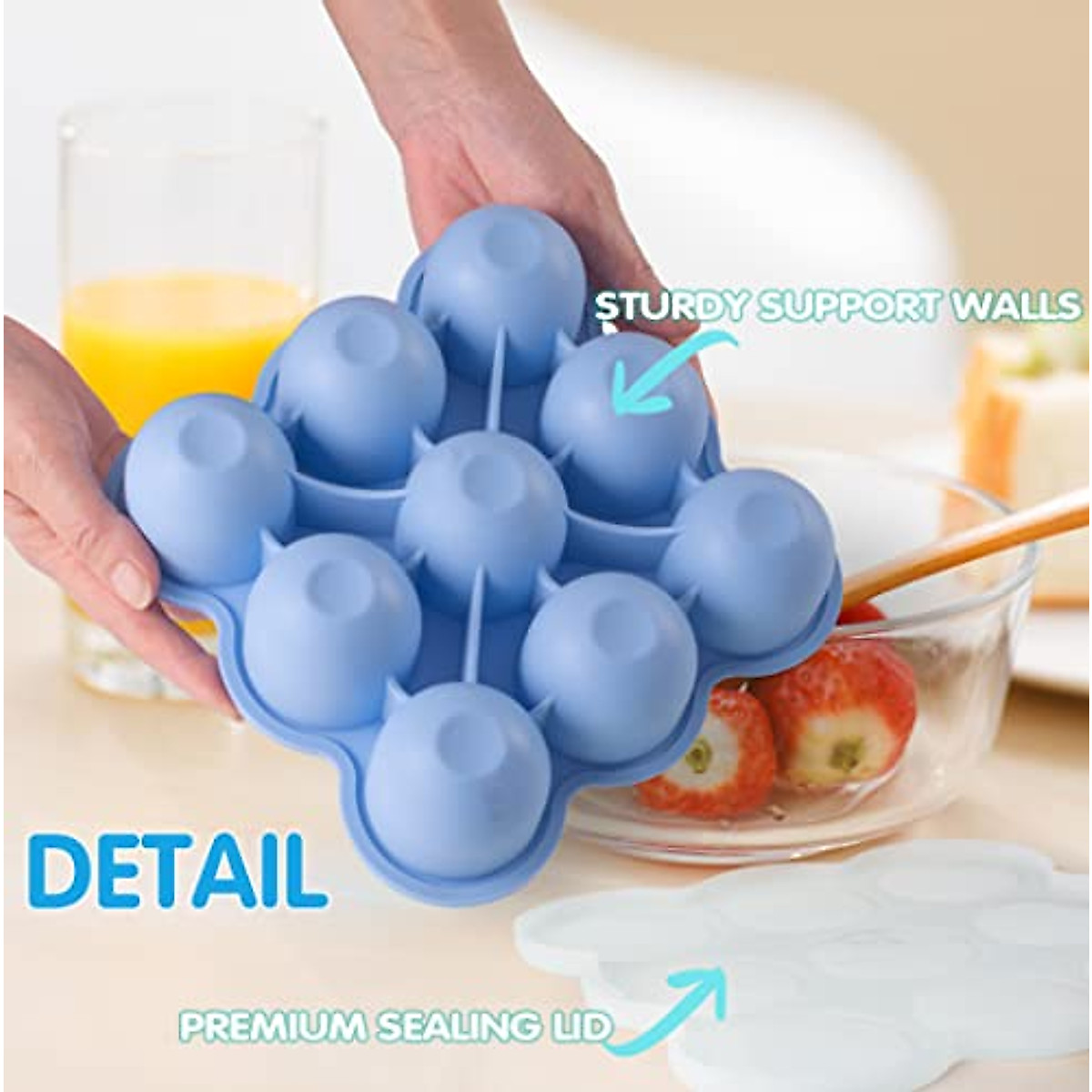 Wellrise 3 Pack Baby Food Storage Containers with Lid and Spoon Reusable Silicone Baby Food Freezer Tray 9 Cup 2.6 oz Stackable Mold Baby Feeding Set for Food Vegetable Fruit Puree and Breastmilk