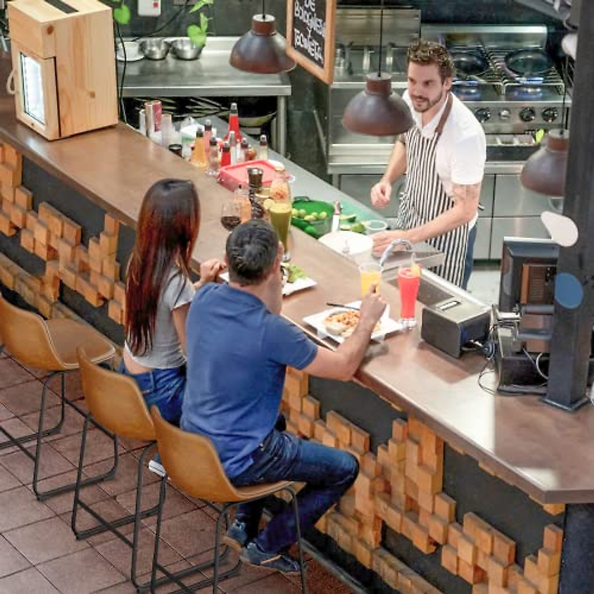 Aowos Bar Stools Set of 4, Modern Counter Height Bar Stools with Back, 26 inch Faux Leather Bar Stools with Metal Legs and Footrest, Urban Armless Dining Chairs for Kitchens Island (Brown)