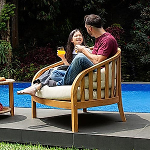 Cambridge Casual Barnese Wood Oversized Patio Lounge Chair, Natural Teak/Tan Cushion