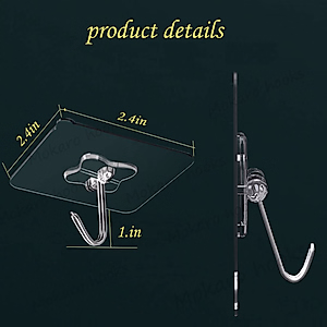 IOQSOF Wall Adhesive Heavy Duty 10 Large Utility Without Nails,Clear Hanging Hooks Value Pack Kitchen Bathroom Office Decorations, Transparent