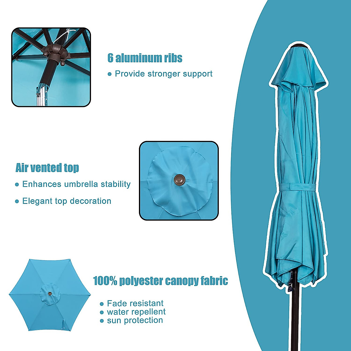 Sundale Outdoor 7.2 ft Patio Umbrella Table Market Umbrella with Push Button Tilt & Aluminum Pole, Polyester Canopy for Garden, Deck, Backyard, Pool (BLUE)