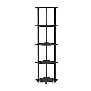 Furinno LACi 4-Bins System Rack, 11.3(W) x 28.8(H) Inch, Espresso/Black & Turn-N-Tube 5 Tier Corner Display Rack Multipurpose Shelving Unit, 1-Pack, Espresso/Black