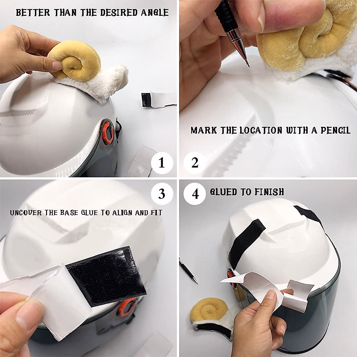 Curved Helmet Horns Helmet Ears Covers for Motorcycle Bicycle Ski Helmets Helmet Decorations for Snowboarding Biking Cycling Black