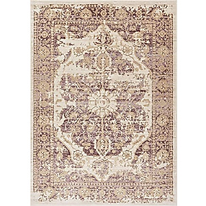 Well Woven Kensington Maxwell Lavender Modern Medallion Antique Vintage Distressed Area Rug 7'10" x 10'6"