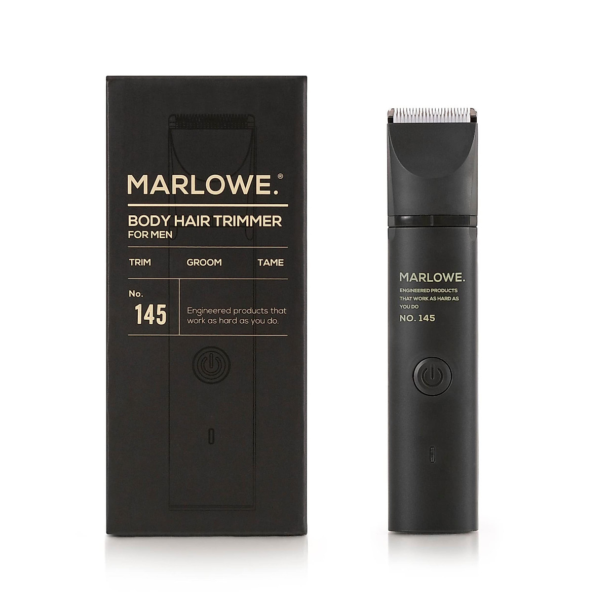 MARLOWE. No. 145 Body Hair Trimmer for Men, Forest Black, Lightweight Waterproof Personal Groomer, Ceramic Blades, Adjustable Comb Lengths & Rechargeable Battery for Head to Toe Male Grooming