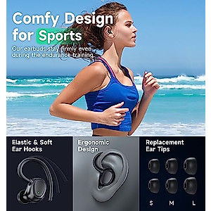 KORSKR Wireless Earbuds Bluetooth 5.3 Ear Buds 42Hrs Playtime Bluetooth Headphones with Charging Case Stereo Bass Over-Ear Earphones with Earhooks Built-in Mic Waterproof Headset for Sports Black
