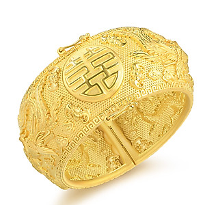 CHOW SANG SANG 999.9 24K Solid Gold Price-by-Weight 31.81g Gold Dragon & Phoenix Bangle for Women and Wedding Occasion 91466K | Size: 7