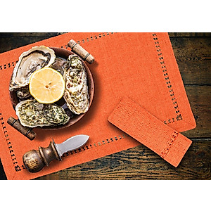 Grelucgo Set of 6 Orange Table Placemats for Halloween Thanksgiving Fall Autumn Holidays, Rectangular 12 by 18 Inch