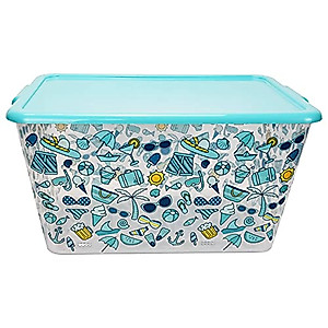 SIMPLYKLEEN 14.5-gal. Reusable Stacking Plastic Storage Containers with Lids, Blue Summer (Pack of 4) Made in the USA