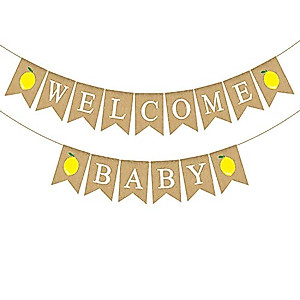 Jute Burlap Welcome Baby Banner Lemon Themed Baby Shower Diaper Party Decoration Supply