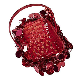 The Lucky Clover Trading Red Rectangular Bamboo Holiday Handle Basket - 7in