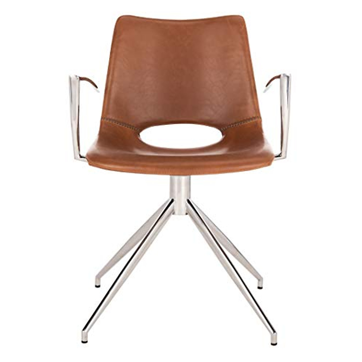 Safavieh Home Dawn Mid-Century Modern Light Brown Faux Leather and Stainless Steel Swivel Office Arm Chair