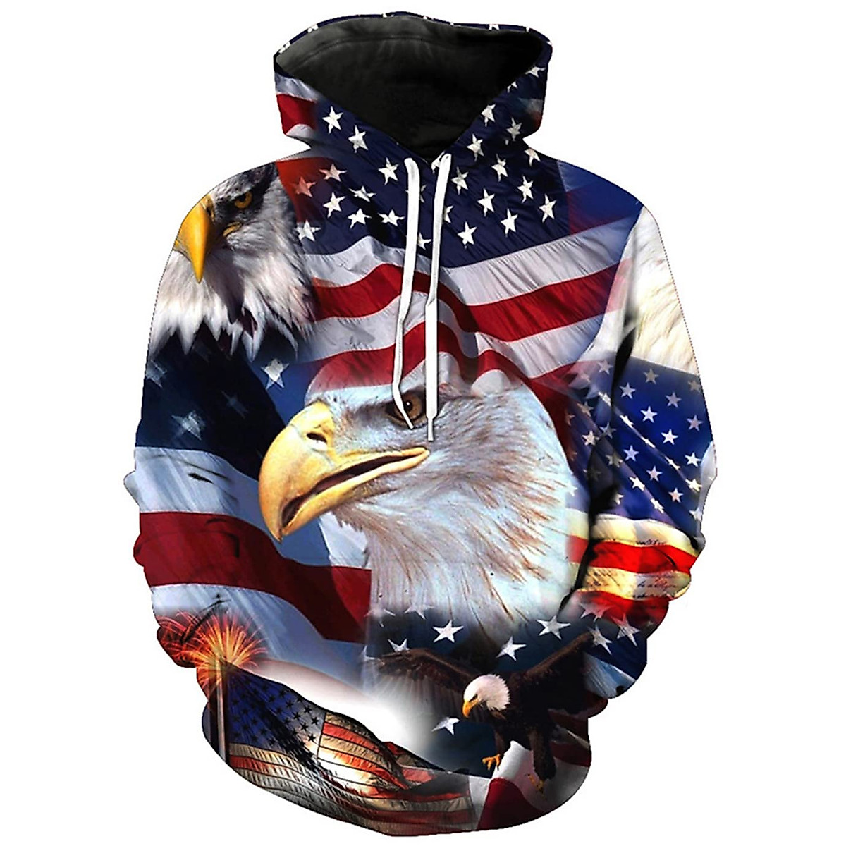 Keasmto 3D Printed American USA Flag Eagle Hoodie Pullover Sweatshirt Cool Hoodies for Men Women 03 L