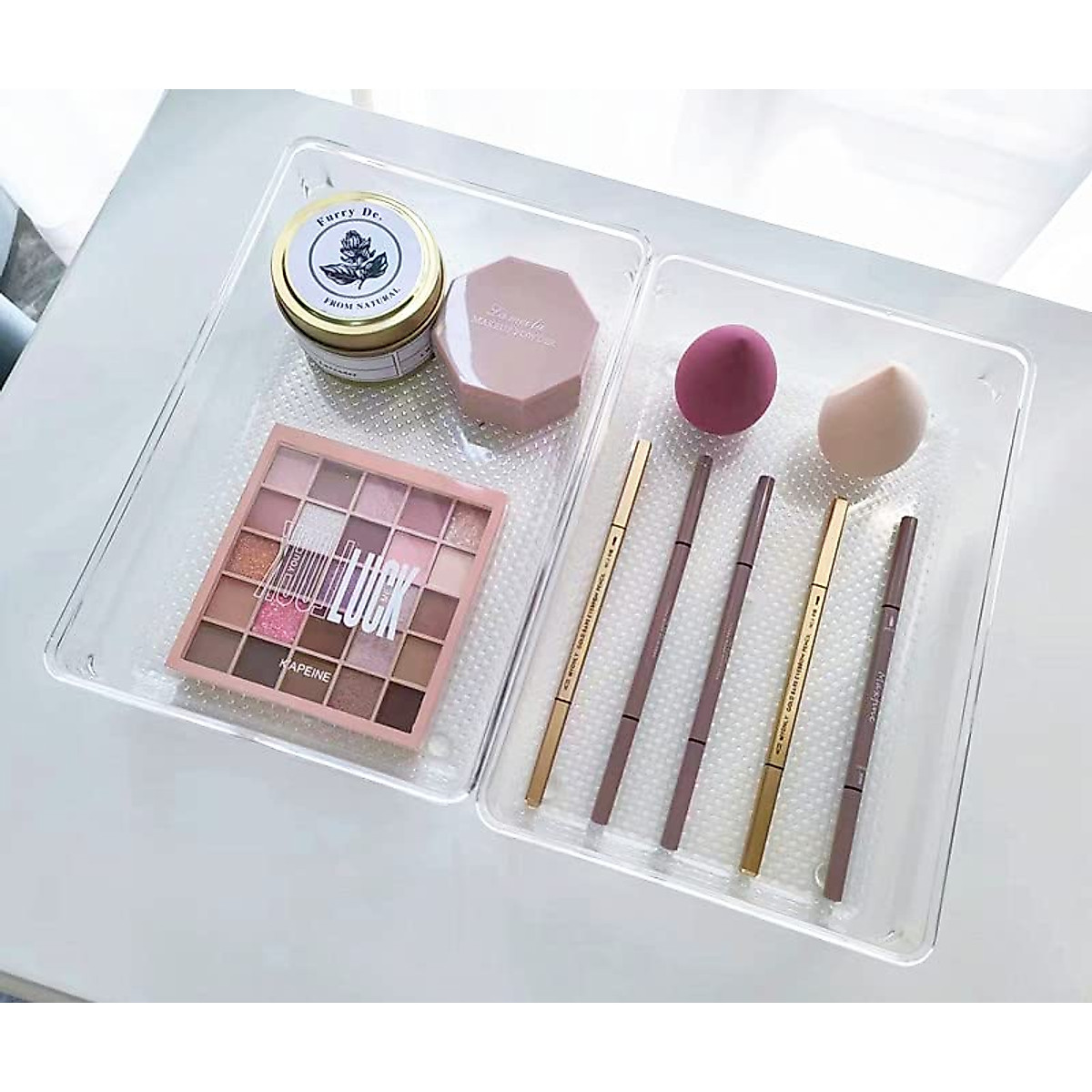 NEETBU 3 Pack Drawer Organizer Clear Plastic Storage Tray For Flatware &Utensil Cosmetics,Makeup Tools, Jewelries,Office Supplies (9”X6”X2”)