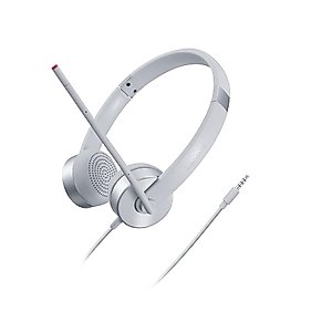 Lenovo 100 Stereo Analog Headset, 3.5mm, 180° Boom Microphone, Memory-Foam Earcups, GXD1B60597, Cloud Grey