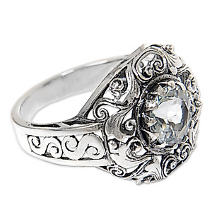 NOVICA Artisan Handmade Blue Topaz Cocktail Ring .925 Sterling Silver Indonesia Single Stone Gemstone Birthstone 'Blue Dream'