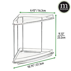 mDesign Steel/Plastic Freestanding Countertop Corner Shelf Organizer with 2-Tier Storage for Bathroom, Vanity, Cabinet, Counter - Holds Makeup, Bath Gel - Prism Collection - Clear