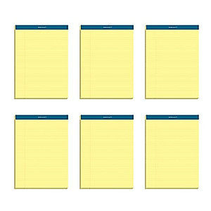 TOPS Docket Gold Writing Pads, 8-1/2" x 11-3/4", Perforated, Canary Paper, Narrow Rule, 2X The Sheets of Standard Pads, 100 Sheets, 6 Pack (63376)