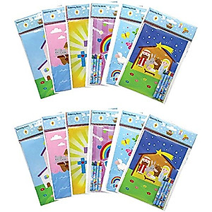 Tiny Mills Christian Religious Coloring Book Set for Kids with 12 Coloring Books and 48 Crayons Favor Bag Filler Sunday School VBS Rewards Basket Fillers Church Carnivals