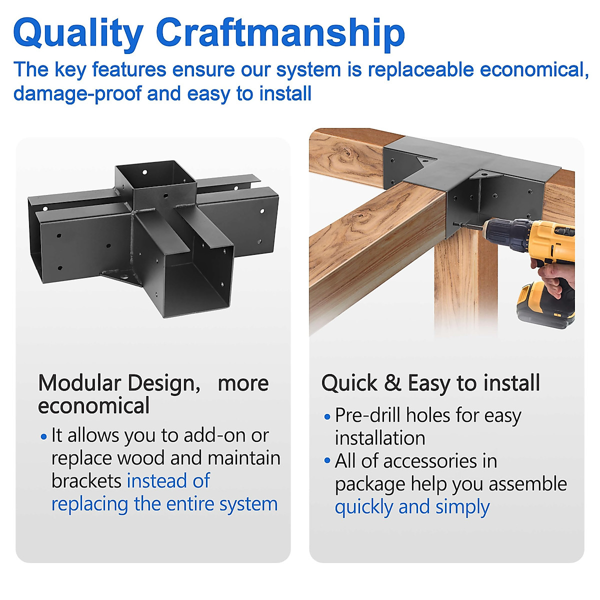 Wood Pergola Kit Bracket 4x4 – Stainless Steel 3-Way Pergola DIY Corner Bracket kit for 4x4 Wooden Beams for Gazebos, Patio Pergolas, Sheds, Black Finish (2 Pack)