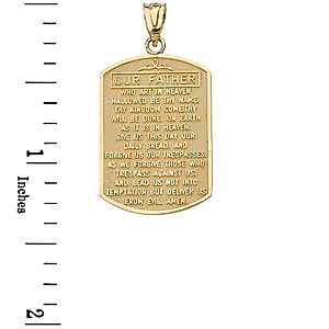 Sideways Crosses Religious Jewelry Solid 10k Yellow Gold Lord's Prayer Our Father Dog Tag Style Necklace, 16"