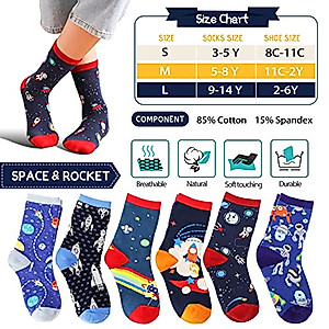 Anlisim Boys Kids Socks Fun Crazy Novelty Funny Crew Cotton Teenage Boy Children Socks 6 Pairs Gift Stocking Stuffers(Rocket,9-14Y)
