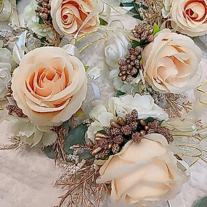 Daxi Events 6 PCS Rose Wrist Corsage for Bridesmaid, Mother of Bride and Groom Corsage, Girl Prom Flowers, Wedding Ceremony, Anniversary, Homecoming, Bridal Shower(Champagne)