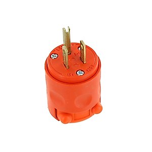 Leviton 515PV-OR 15 Amp, 125 Volt, Grounding Plug, Orange