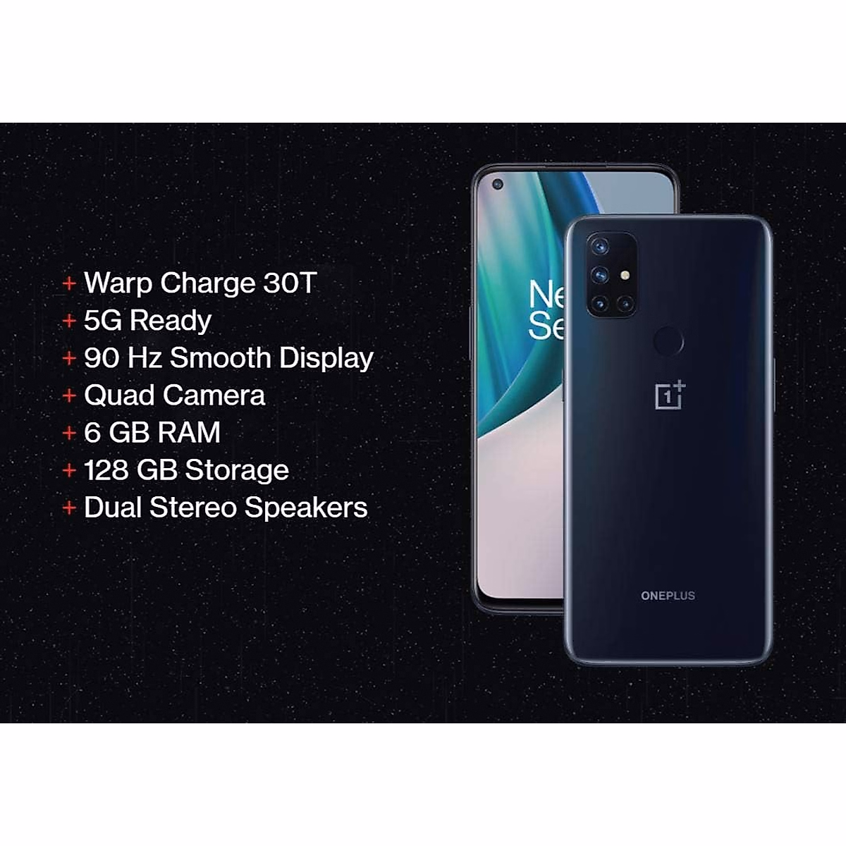 OnePlus Nord N10 5G Unlocked, Midnight Ice​, 6GB RAM + 128GB storage, US Version (Renewed)