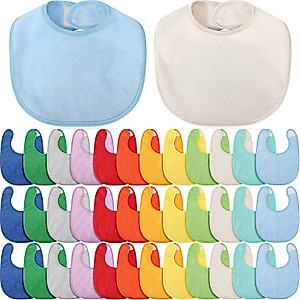 Jeyiour 36 Pcs Baby Bibs Bulk Terry Cotton Teething Bibs Baby Shower Gifts Newborn Infant Bibs Washable Absorbent Baby Drooling Bibs with Adjustable Hook and Loop Closure for Boys Girls, 12 Colors