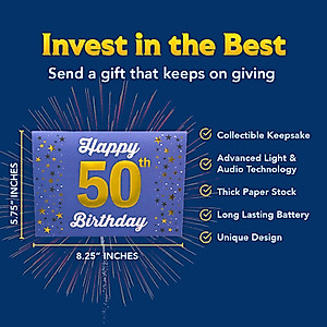 100 GREETINGS Birthday Cards with Lights & Music - Happy Birthday Card Mom, Birthday Gift for Son, Birthday Cards Women & Men, 1 Pop Up Birthday Card (Gold 50th)