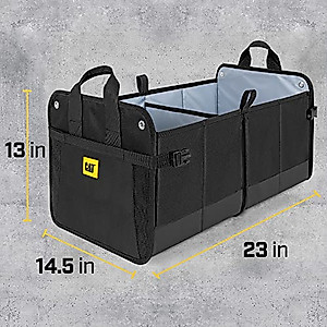 CAT® FlexTrunk Car Trunk Organizer Storage - Collapsible Dual-Compartment Automotive Adjustable Pockets Expandable Sturdy Multipurpose Folding Cargo Store for Auto Backseat, Black (CATO-201)