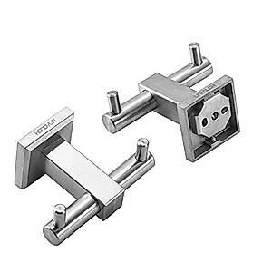 Double Towel Hooks for Hanging ,Premium Stainless Steel Heavy Duty Square Clothes Coat Robe Wall Hook for Kitchen &Garage, Heavy Duty Wall Mounted 2 Pack