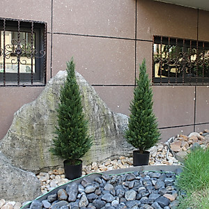 Artificial Topiary Cedar Trees Faux Pine Shrubs UV Resistant Artificial Bushes Artificial Plants for Indoor Outdoor Garden,3 Feet-2 Pack