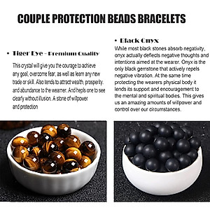 HASKARE Tiger Eye Stone Bracelet Men Women - Natural Energy Stone Essential Oil Lava Rock Black Onyx Tiger Eye Beads Bracelet Adjustable